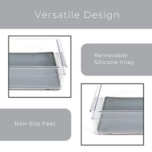 Smart Design Plastic Drawer Organizer - 9 x 6 Inch - Silicone Bottoms - BPA Free - Makeup Tray, Vanity, Utensils, Silverware Storage Bin - Kitchen - Gray