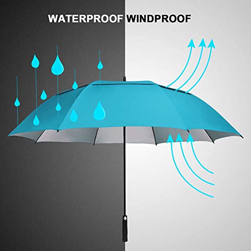 G4Free 68 inch Oversize Windproof Automatic Open Golf umbrella Double Canopy Vented Waterproof Large UV Sun Protection Stick Umbrellas (Sky Blue)