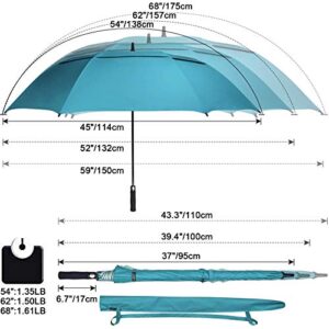 G4Free 68 inch Oversize Windproof Automatic Open Golf umbrella Double Canopy Vented Waterproof Large UV Sun Protection Stick Umbrellas (Sky Blue)