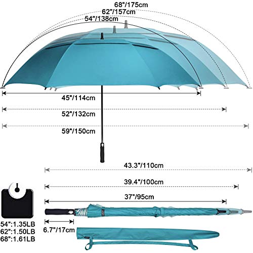 G4Free 68 inch Oversize Windproof Automatic Open Golf umbrella Double Canopy Vented Waterproof Large UV Sun Protection Stick Umbrellas (Sky Blue)