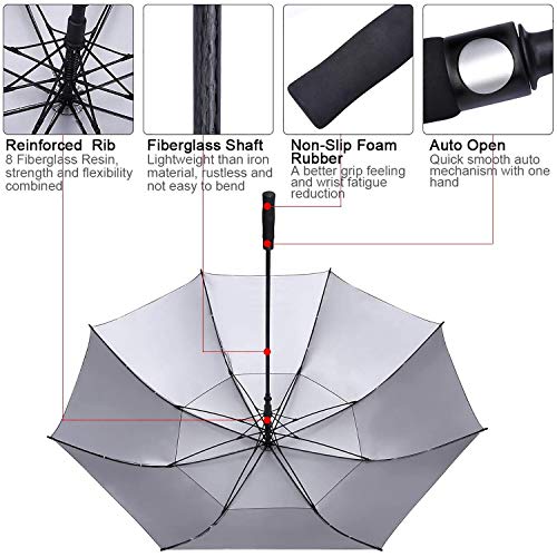 G4Free 68 inch Oversize Windproof Automatic Open Golf umbrella Double Canopy Vented Waterproof Large UV Sun Protection Stick Umbrellas (Sky Blue)