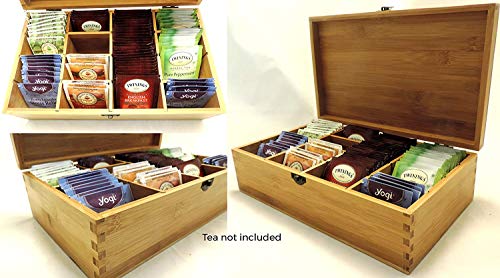 cookbook people Multikeep Adjustable Tea Box 128 Tea Bag Storage Organizer Bamboo Latching Lid (Blank Lid)