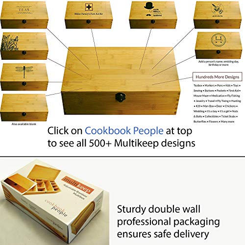 cookbook people Multikeep Adjustable Tea Box 128 Tea Bag Storage Organizer Bamboo Latching Lid (Blank Lid)