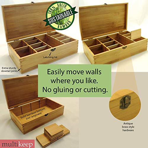 cookbook people Multikeep Adjustable Tea Box 128 Tea Bag Storage Organizer Bamboo Latching Lid (Blank Lid)