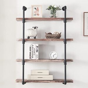 homissue 4-shelf rustic pipe shelving unit, metal decorative accent wall book shelf for home or office organizer, retro brown