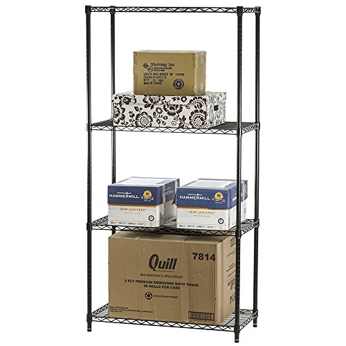 Shelving Inc. Black Wire Shelving with 4 Tier Shelves - 8" d x 24" w x 54" h, Weight Capacity 300lbs Per Shelf