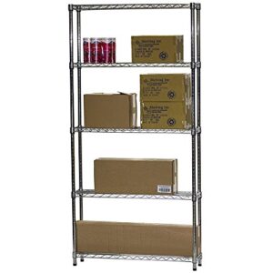 Shelving Inc. 8" d x 36" w x 72" h Chrome Wire Shelving with 5 Tier Shelves, Weight Capacity 800lbs Per Shelf