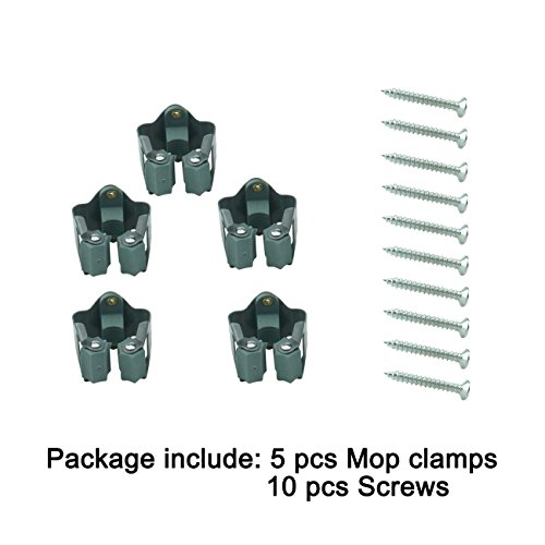 Ogrmar 5Pcs Mop and Broom Holder Wall Mounted Garden Storage Rack/Wall Organizer for Handled Tools with 10Pcs Screws (Blackish Green)