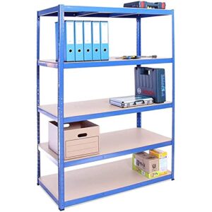 g-rack 71" h x 47" l x 24" w garage storage shelving unit - metal shelf - built to last storage - heavy duty 5 tier storage shelf - blue shelving unit free bay connectors - 5-year support