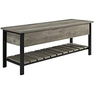 walker edison julian rustic farmhouse lift top entry bench with bottom rack, 48 inch, grey