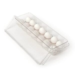 totally kitchen egg holder for refrigerator, fridge organizers and storage clear, bpa-free plastic storage containers with lid & handles, 14 eggs tray bins