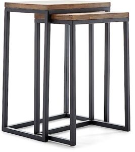 amazon brand – stone & beam weston wood & metal nesting tables, set of 2, brown