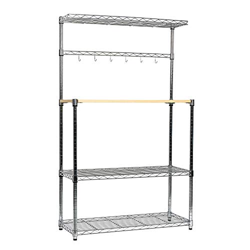 Dporticus 4 Tier Adjustable Kitchen Cart Baker Rack Storage Rack Microwave Oven with Spice Rack Organizer Cutting Board and Hooks