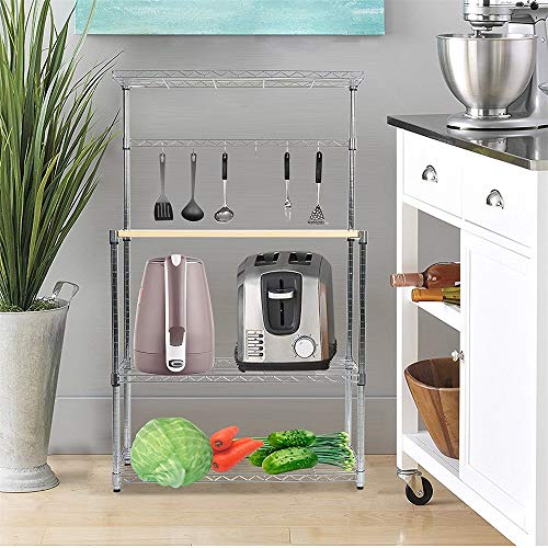 Dporticus 4 Tier Adjustable Kitchen Cart Baker Rack Storage Rack Microwave Oven with Spice Rack Organizer Cutting Board and Hooks