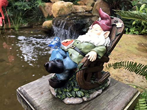 Bo-Toys Solar Powered Gnome Sleeping in a Chair LED Garden Light Decor