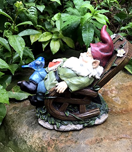 Bo-Toys Solar Powered Gnome Sleeping in a Chair LED Garden Light Decor