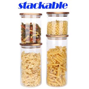 Clear Glass Canisters Jars Containers Set for Food Storage with Airtight Wood Lids,Kitchen Canister,Tea Coffee Canister Sugar Loose Leaf Tea Container Cookies Jar,BPA Free,39 Fluid-oz