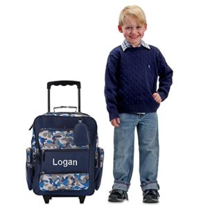 Lillian Vernon Personalized Rolling Luggage for Kids Blue Camo Design, 5" x 12" x 20"H