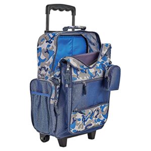 Lillian Vernon Personalized Rolling Luggage for Kids Blue Camo Design, 5" x 12" x 20"H