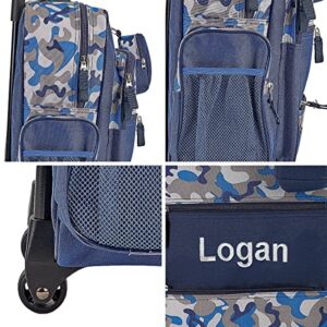 Lillian Vernon Personalized Rolling Luggage for Kids Blue Camo Design, 5" x 12" x 20"H