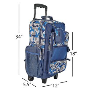 Lillian Vernon Personalized Rolling Luggage for Kids Blue Camo Design, 5" x 12" x 20"H