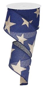 star wired edge ribbon (2.5", beige navy blue) - 10 yards : rg01269k6