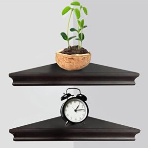 greenco set of 2 corner floating shelves with concealed hardware- espresso finish