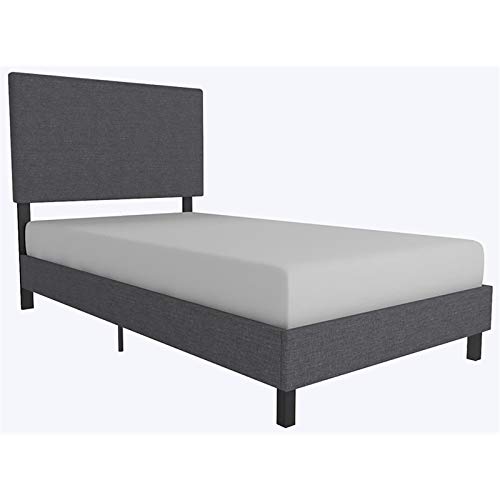 DHP Janford Upholstered Platform Bed with Modern Vertical Stitching on Rectangular Headboard, Twin, Gray Linen