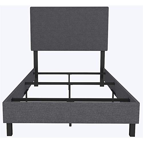 DHP Janford Upholstered Platform Bed with Modern Vertical Stitching on Rectangular Headboard, Twin, Gray Linen