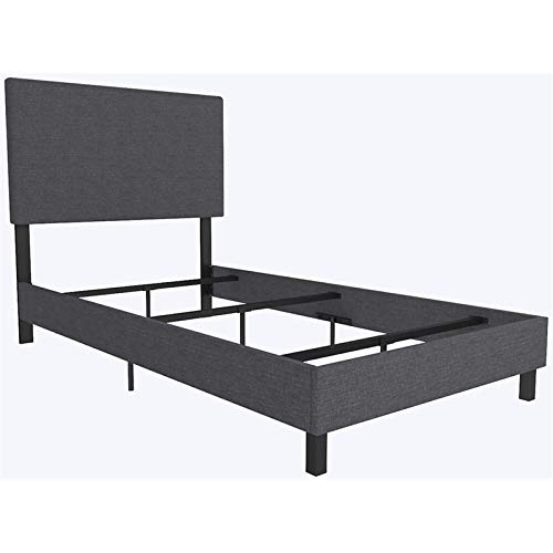 DHP Janford Upholstered Platform Bed with Modern Vertical Stitching on Rectangular Headboard, Twin, Gray Linen