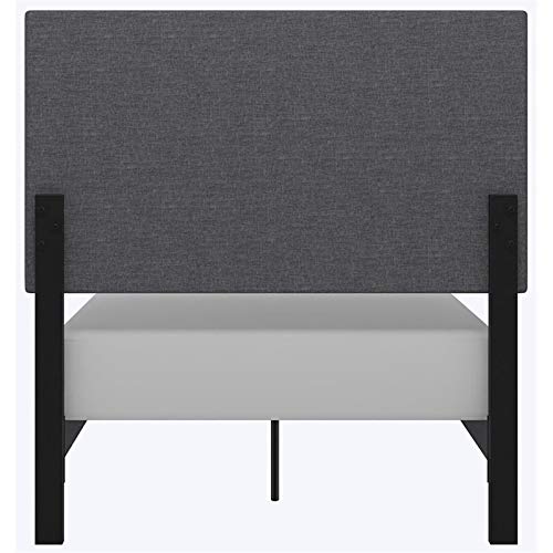 DHP Janford Upholstered Platform Bed with Modern Vertical Stitching on Rectangular Headboard, Twin, Gray Linen