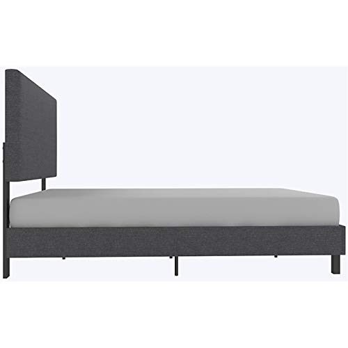 DHP Janford Upholstered Platform Bed with Modern Vertical Stitching on Rectangular Headboard, Twin, Gray Linen