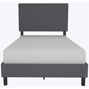 DHP Janford Upholstered Platform Bed with Modern Vertical Stitching on Rectangular Headboard, Twin, Gray Linen