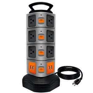 power strip tower, lovin product surge protector electric charging station, 14 outlet plugs with 4 usb slot 6 feet cord wire extension universal charging station (large)