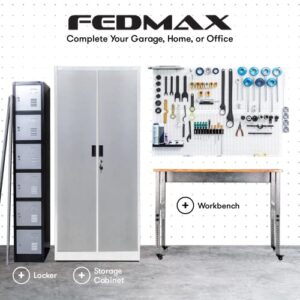 Fedmax Metal Garage Storage Cabinet - 71-inch Tall Large Steel Utility Locker with Adjustable Shelves & Locking Doors - Garage Cabinets for Tool Storage and Ammo Locker - Grey & Silver