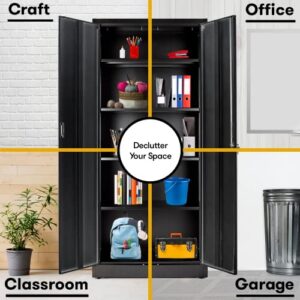 Fedmax Metal Garage Storage Cabinet - 71-inch Tall Large Steel Utility Locker with Adjustable Shelves & Locking Doors - Garage Cabinets for Tool Storage and Ammo Locker - Grey & Silver