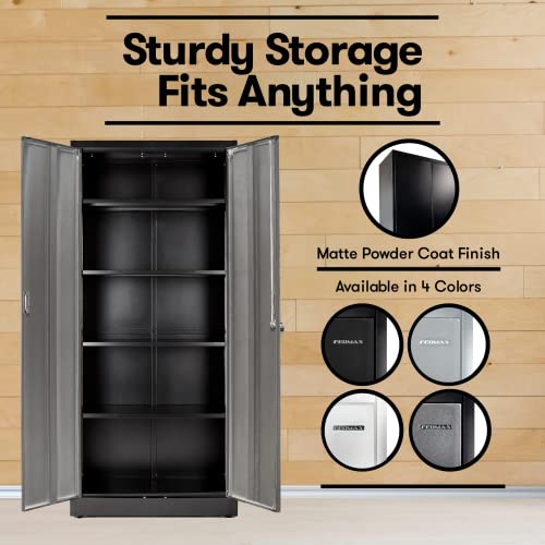 Fedmax Metal Garage Storage Cabinet - 71-inch Tall Large Steel Utility Locker with Adjustable Shelves & Locking Doors - Garage Cabinets for Tool Storage and Ammo Locker - Grey & Silver