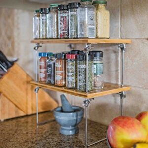 Internet's Best - Stacking Utility Shelf - Bamboo - 2 Shelves - Kitchen Cabinet Closet Organizer and Storage - Small