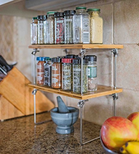 Internet's Best - Stacking Utility Shelf - Bamboo - 2 Shelves - Kitchen Cabinet Closet Organizer and Storage - Small