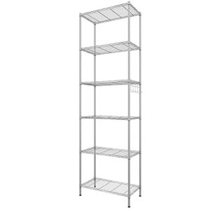 himimi 6-tier wire shelving unit, free standing shelf, metal storage shelves, heavy duty organizer rack for garage, kitchen, living room, bathroom, 21.26l x 11.42w x 62.99h, silver