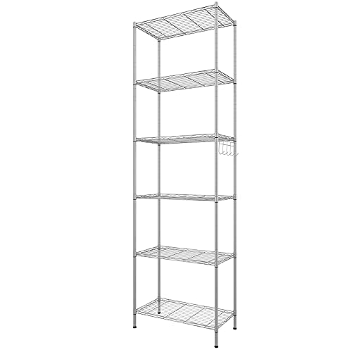 Himimi 6-Tier Wire Shelving Unit, Free Standing Shelf, Metal Storage Shelves, Heavy Duty Organizer Rack for Garage, Kitchen, Living Room, Bathroom, 21.26L x 11.42W x 62.99H, Silver