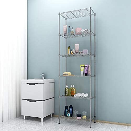 Himimi 6-Tier Wire Shelving Unit, Free Standing Shelf, Metal Storage Shelves, Heavy Duty Organizer Rack for Garage, Kitchen, Living Room, Bathroom, 21.26L x 11.42W x 62.99H, Silver