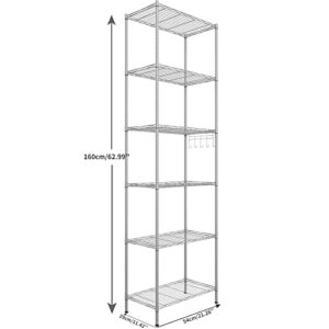 Himimi 6-Tier Wire Shelving Unit, Free Standing Shelf, Metal Storage Shelves, Heavy Duty Organizer Rack for Garage, Kitchen, Living Room, Bathroom, 21.26L x 11.42W x 62.99H, Silver