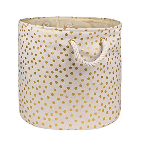 DII Polyester Storage Bin, Gold Metallic Collection Collapsible with Handles, Medium Round, Natural Off-White