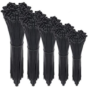 newmainone cable zip ties,500 packs self-locking 4+6+8+10+12-inch width 0.16inch nylon cable ties,perfect for home,office,garage and workshop (black)