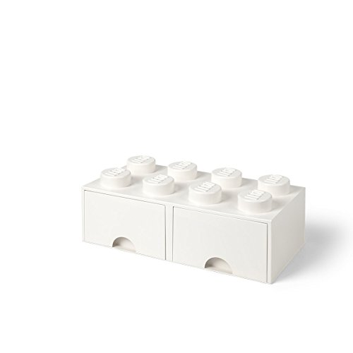 Room Copenhagen LEGO Brick Drawer, 8 Knobs, 2 Drawers, Stackable Storage Box, White