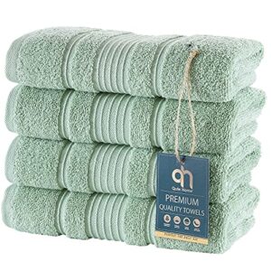 qute home 4-piece hand towels set, 100% turkish cotton premium quality towels for bathroom, quick dry soft and absorbent turkish towel, set includes 4 hand towels (green)