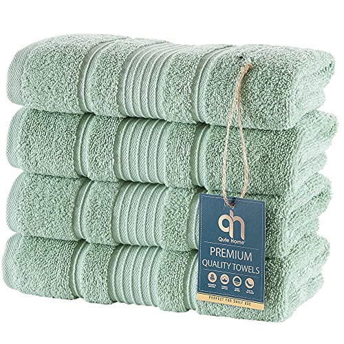 Qute Home 4-Piece Hand Towels Set, 100% Turkish Cotton Premium Quality Towels for Bathroom, Quick Dry Soft and Absorbent Turkish Towel, Set Includes 4 Hand Towels (Green)