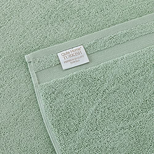 Qute Home 4-Piece Hand Towels Set, 100% Turkish Cotton Premium Quality Towels for Bathroom, Quick Dry Soft and Absorbent Turkish Towel, Set Includes 4 Hand Towels (Green)