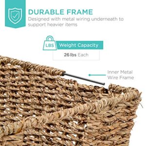 Best Choice Products Rustic Set Of 4 Multipurpose Stackable Seagrass Storage Basket, Handwoven Laundry Organizer Totes for Bedroom and Living Room, Shelves, Pantry w/Insert Handles - Natural